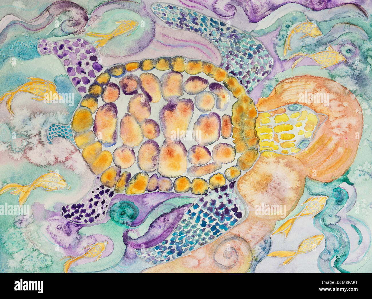 Illustration and painting of sea turtle hi-res stock photography and ...