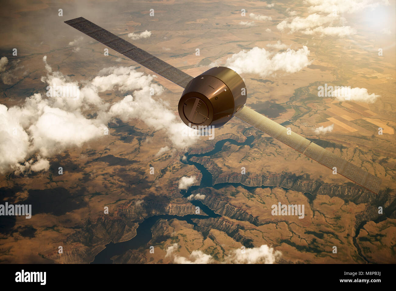 3D rendering of a satellite orbiting the earth Stock Photo - Alamy