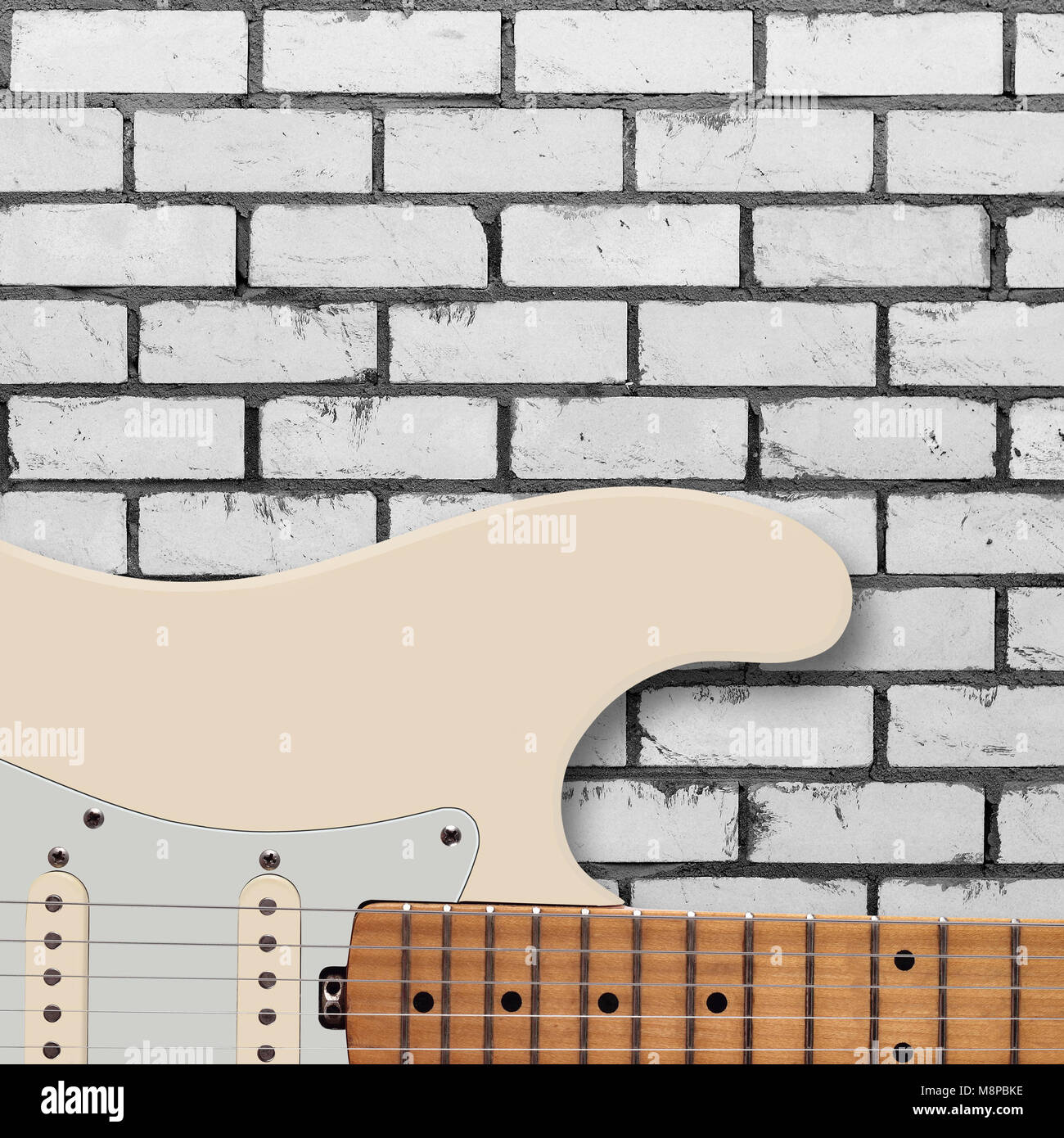 Musical instrument - Silhouette electric guitar on a white brick wall ...