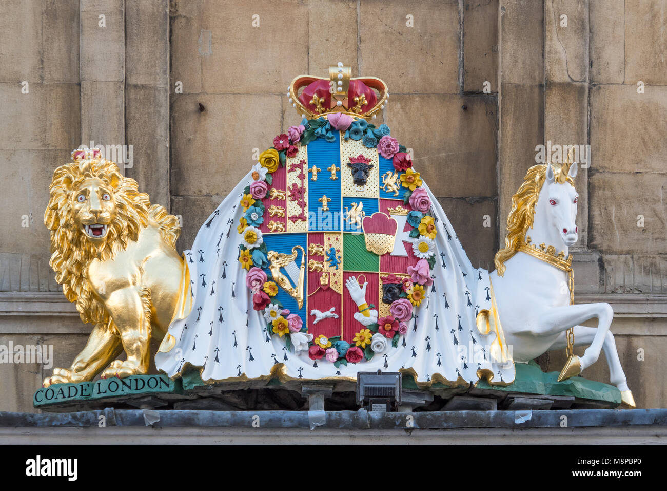 Coat of Arms of Queen Charlotte in coade stone. Heraldic sybol of ...