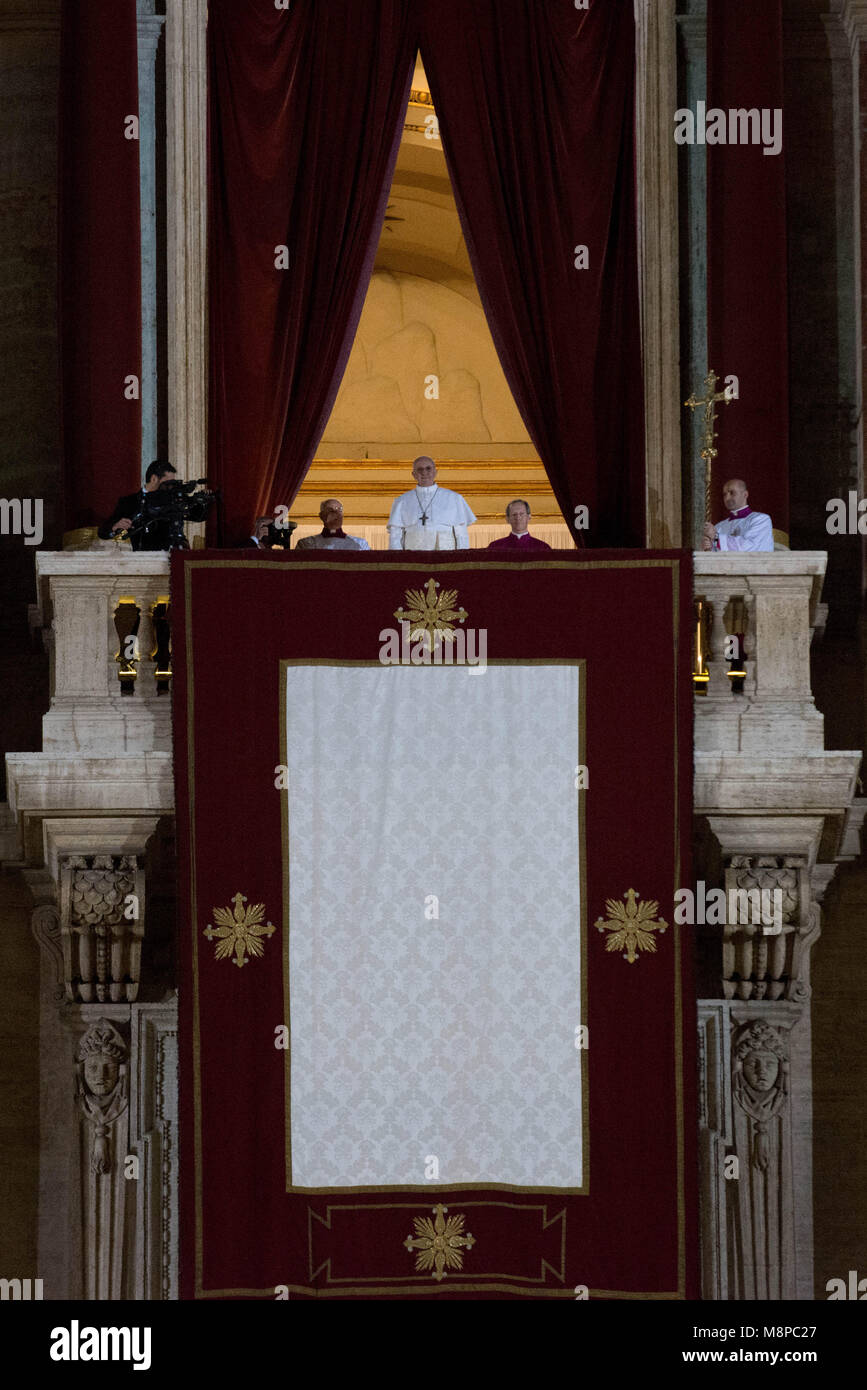 Vatican City. Newly elected Pope Francis I appears on the central ...