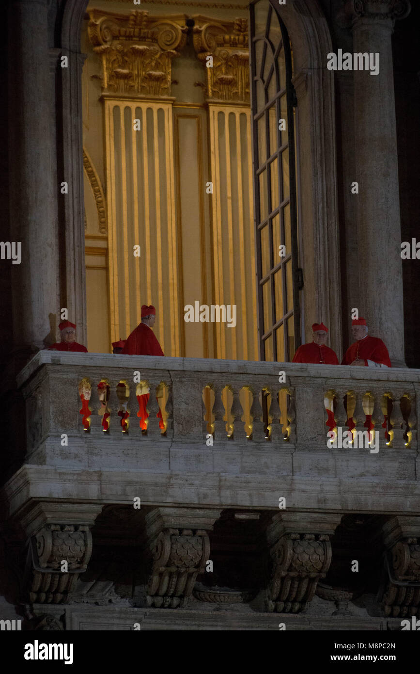 Vatican City. Cardinals look on from an adjacent balcony as newly ...