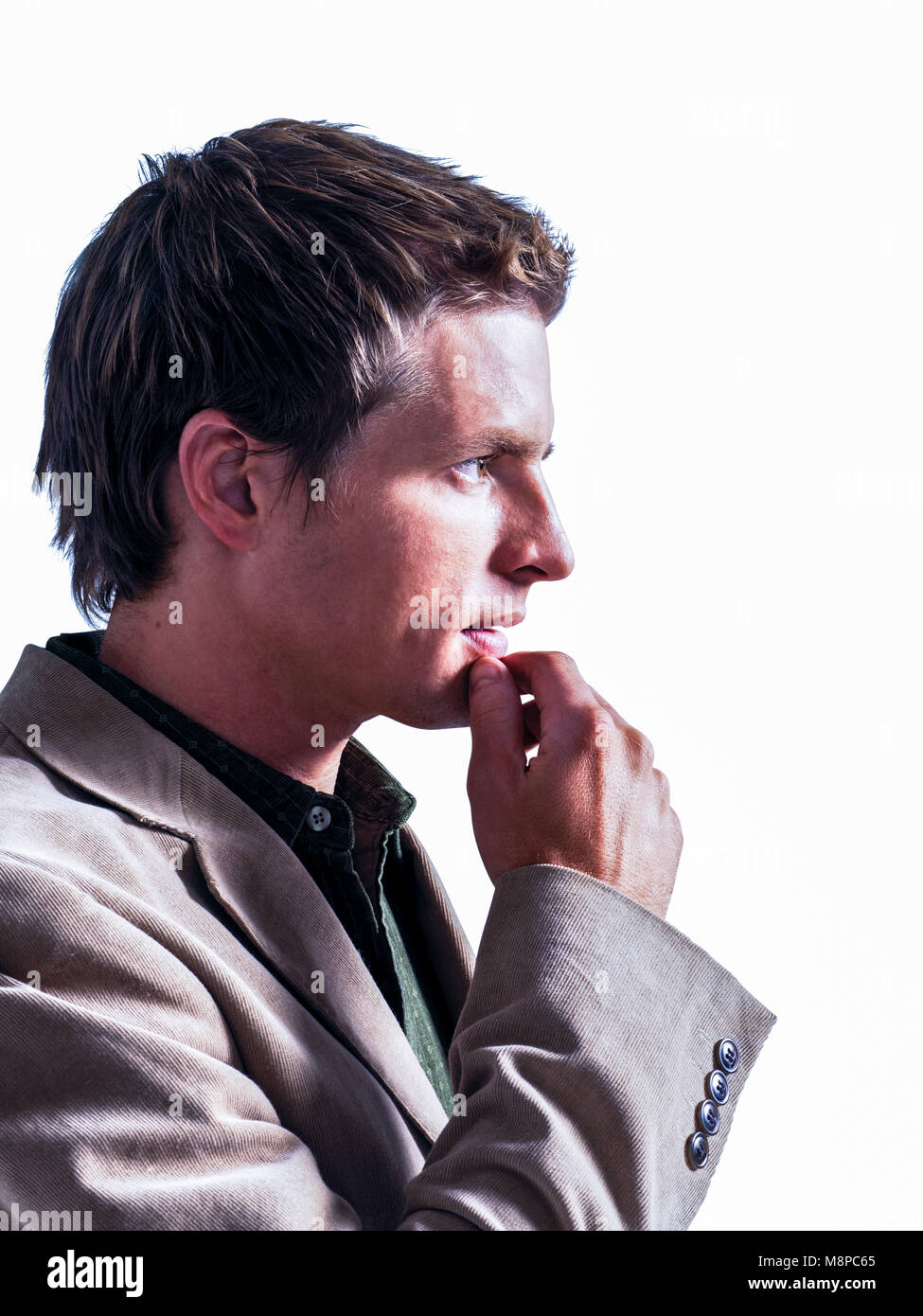 studio portrait of attractive white male headshot against neutral ...