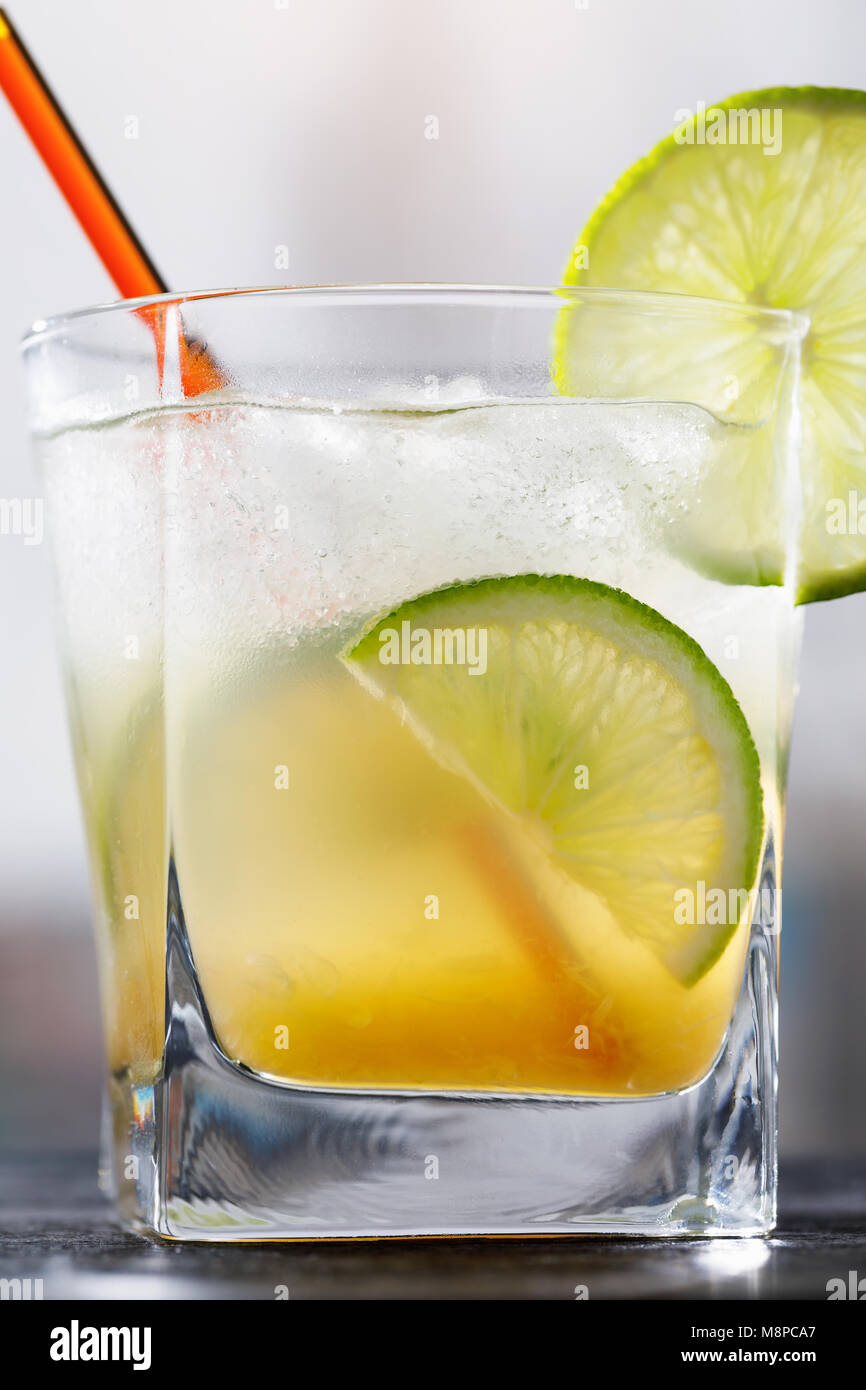 Classic Brazilian cocktail of kaipirinha. Freshly prepared alcoholic ...