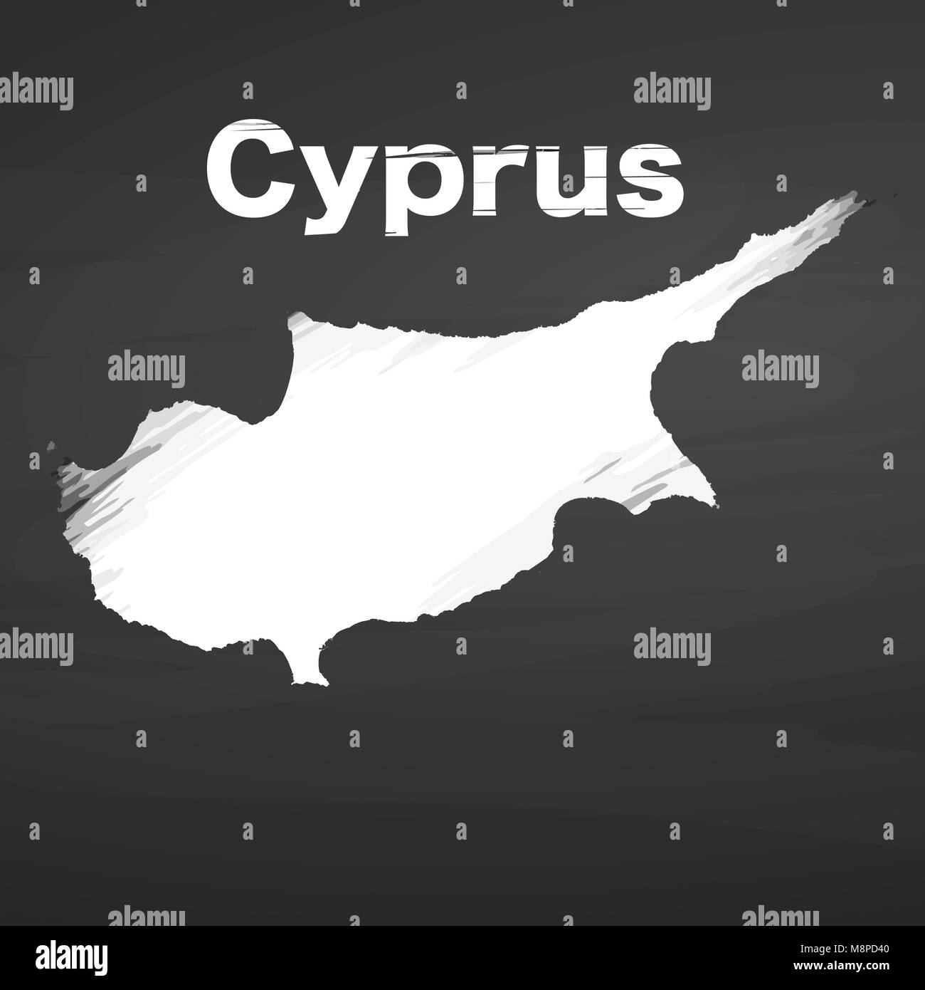 Simple Map of Cyprus. Artmap Drawing with Headline on Chalkboard Stock ...