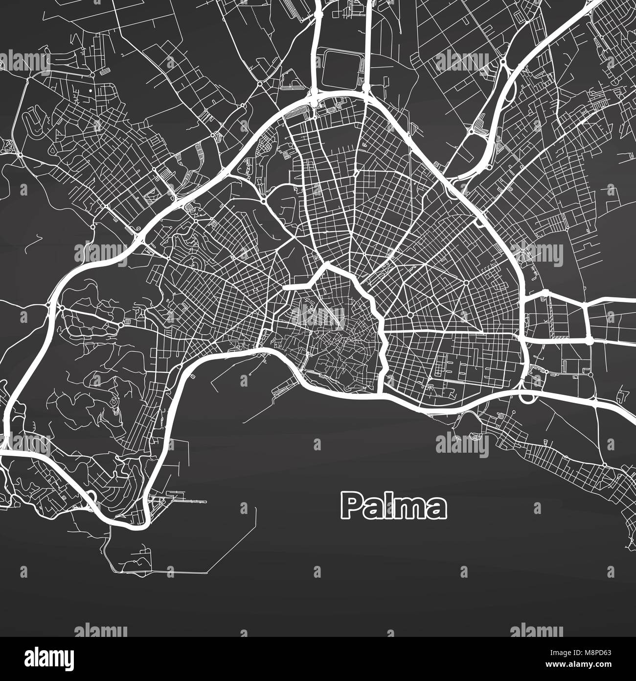 Palma de Mallorca urban vector map. White Highways and City Streets on ...
