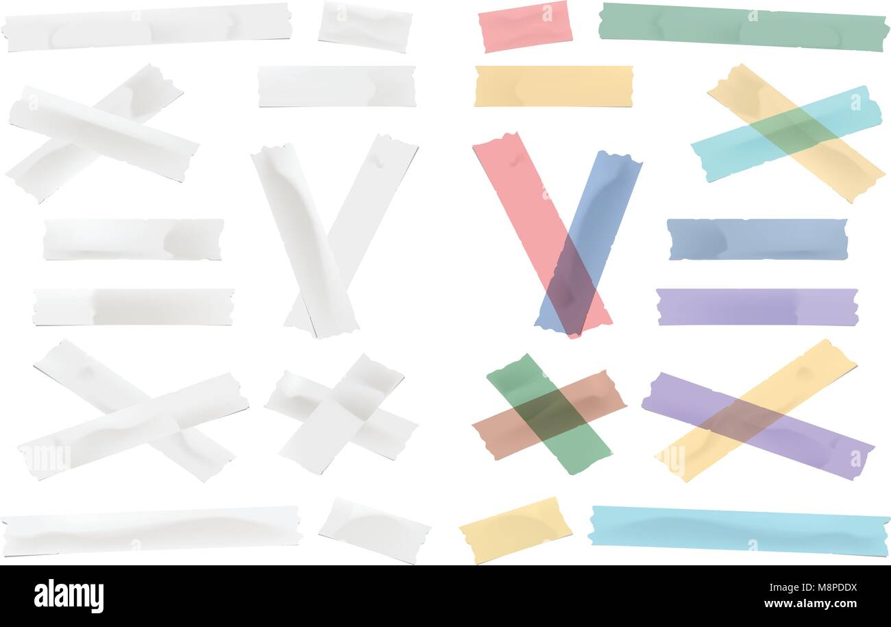 Colorful and white adhesive, sticky, masking, duct tape, paper strips ...