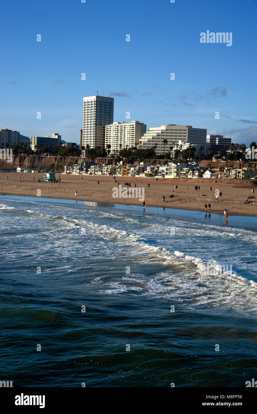 View of Santa Monica beach and downtown area from the Santa Monica pier ...