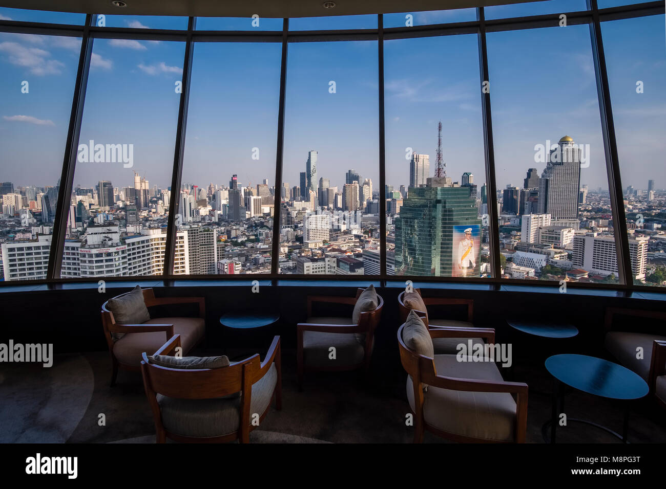 Panoramic aerial view from a restaurant inside a high-rise building on ...