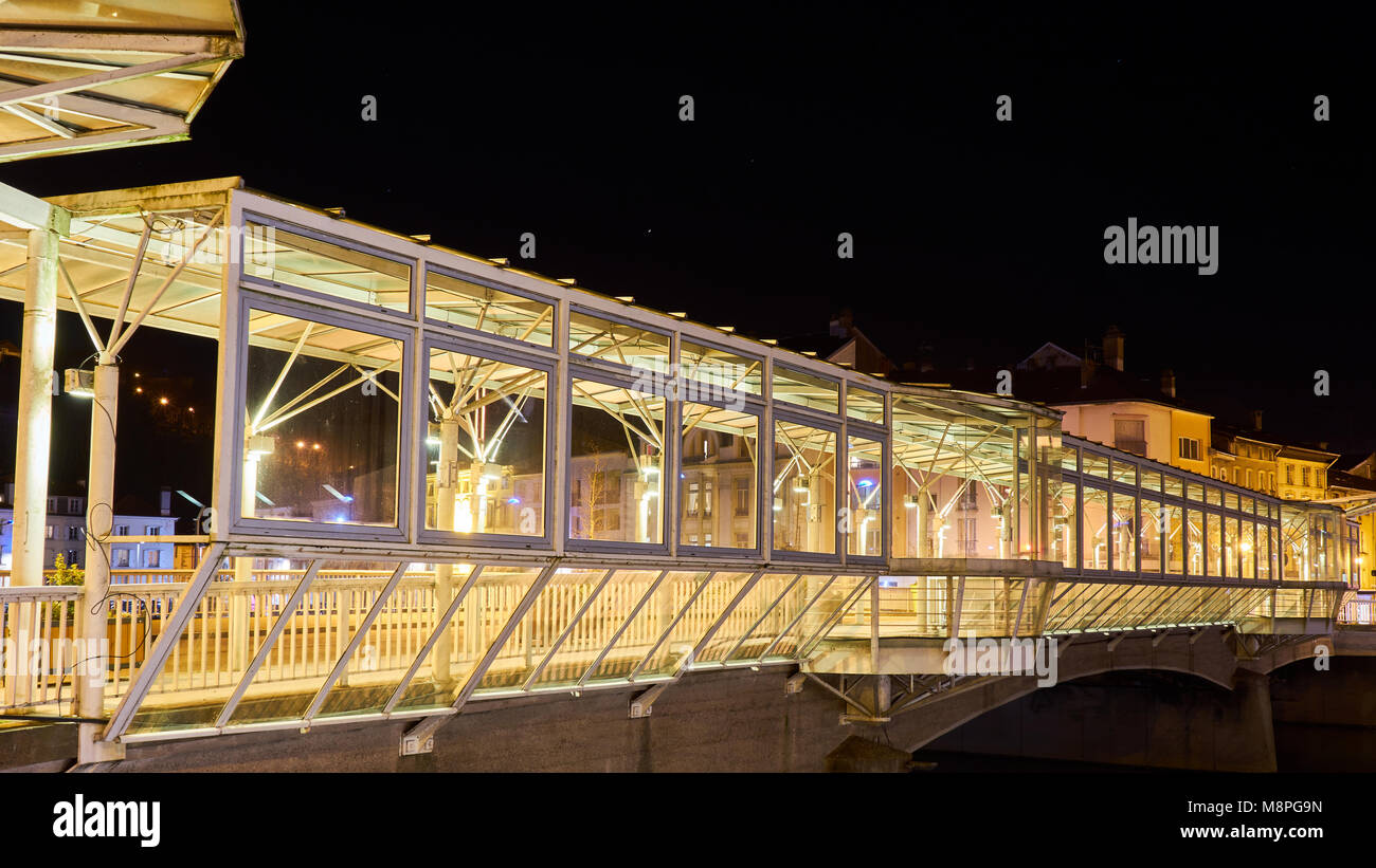 Architectural Canopy On River Bridge At Night Stock Photo - Alamy