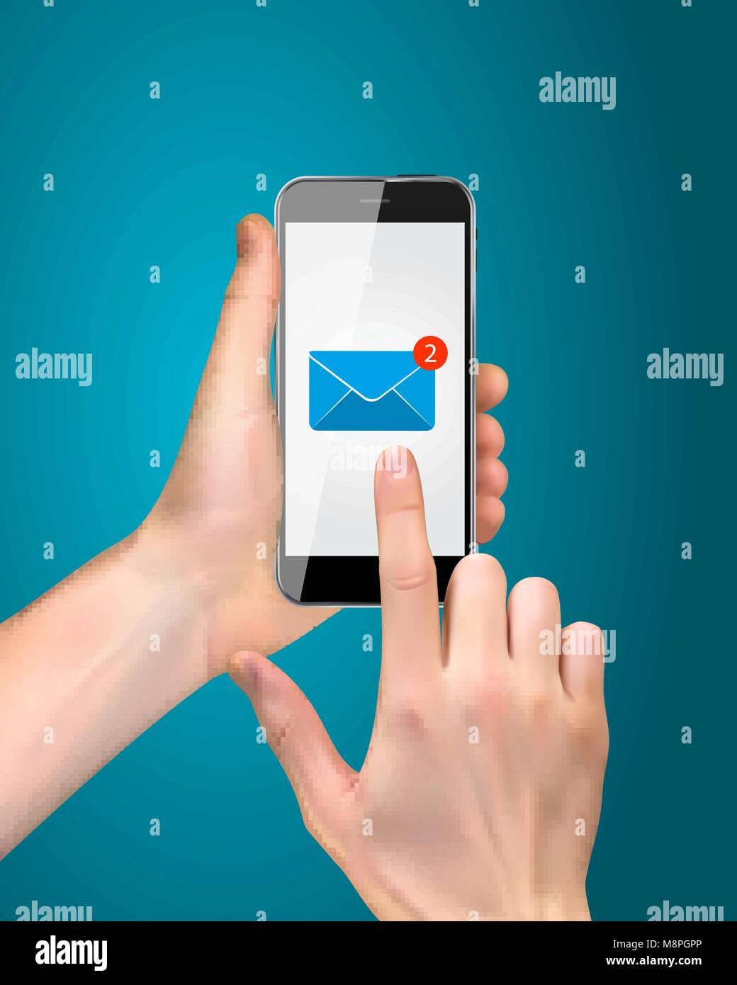 Realistic Hand holding mobile phone with email icon. Vector ...