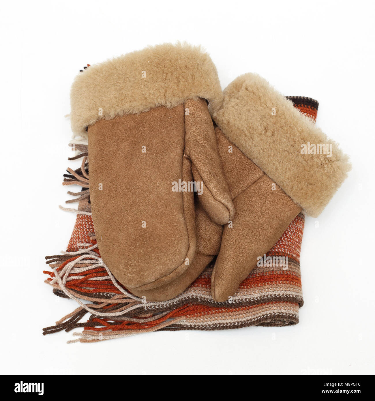 Leather Mittens and Shawl Warm Winter Clothing Stock Photo - Alamy