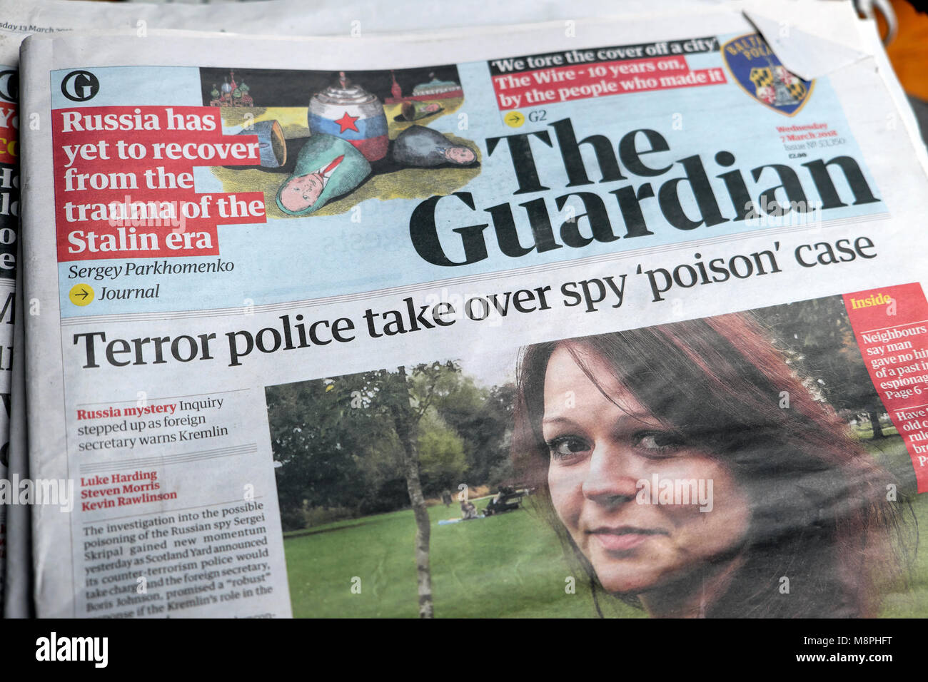 "Terror police take over spy 'poison' case" Yulia Skripal front page ...
