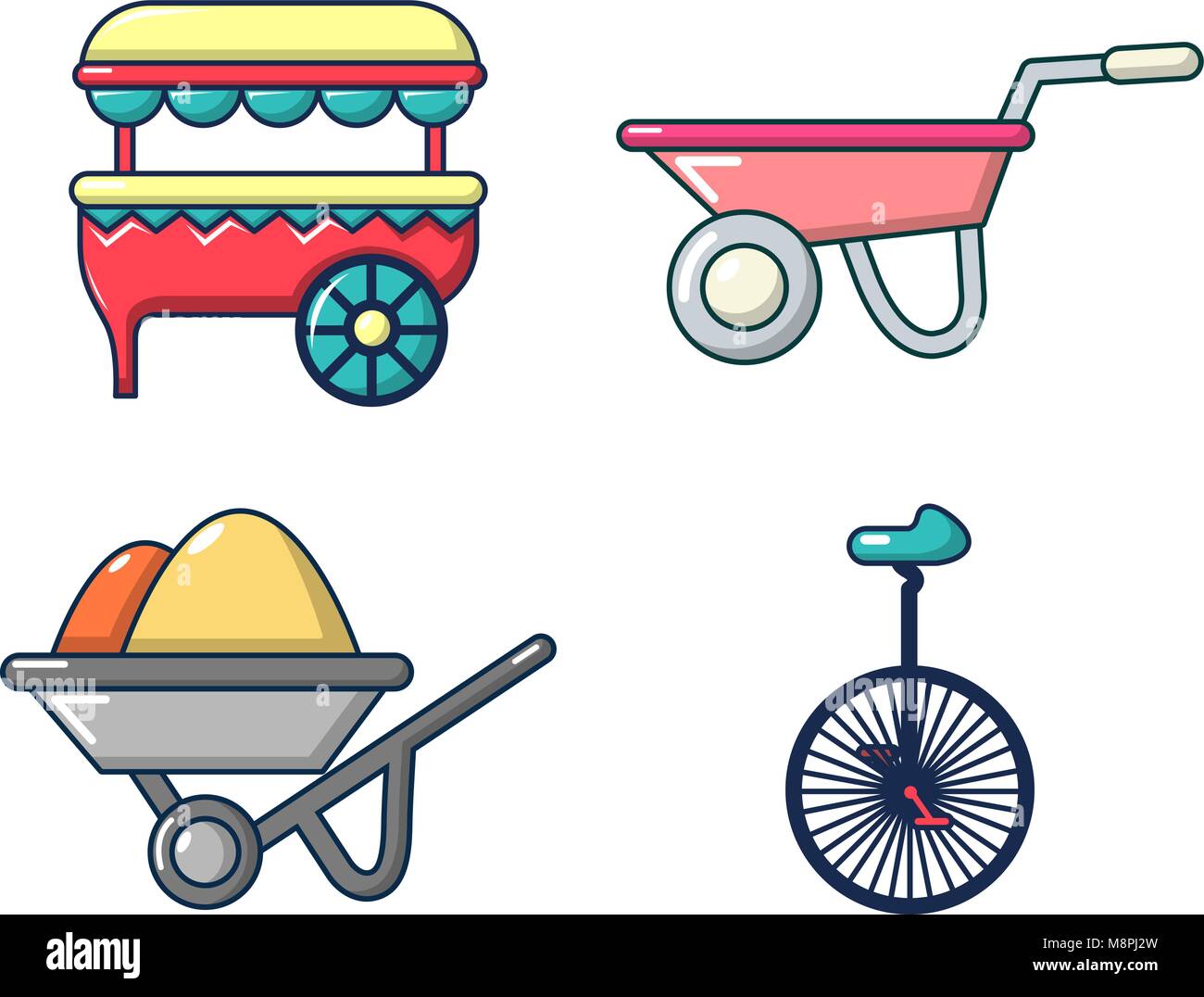 One wheel cart icon set, cartoon style Stock Vector Image & Art - Alamy