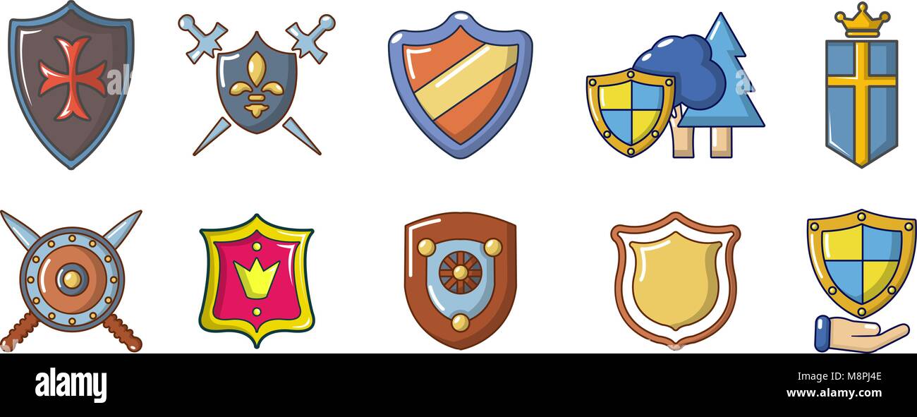 Shield icon set, cartoon style Stock Vector Image & Art - Alamy