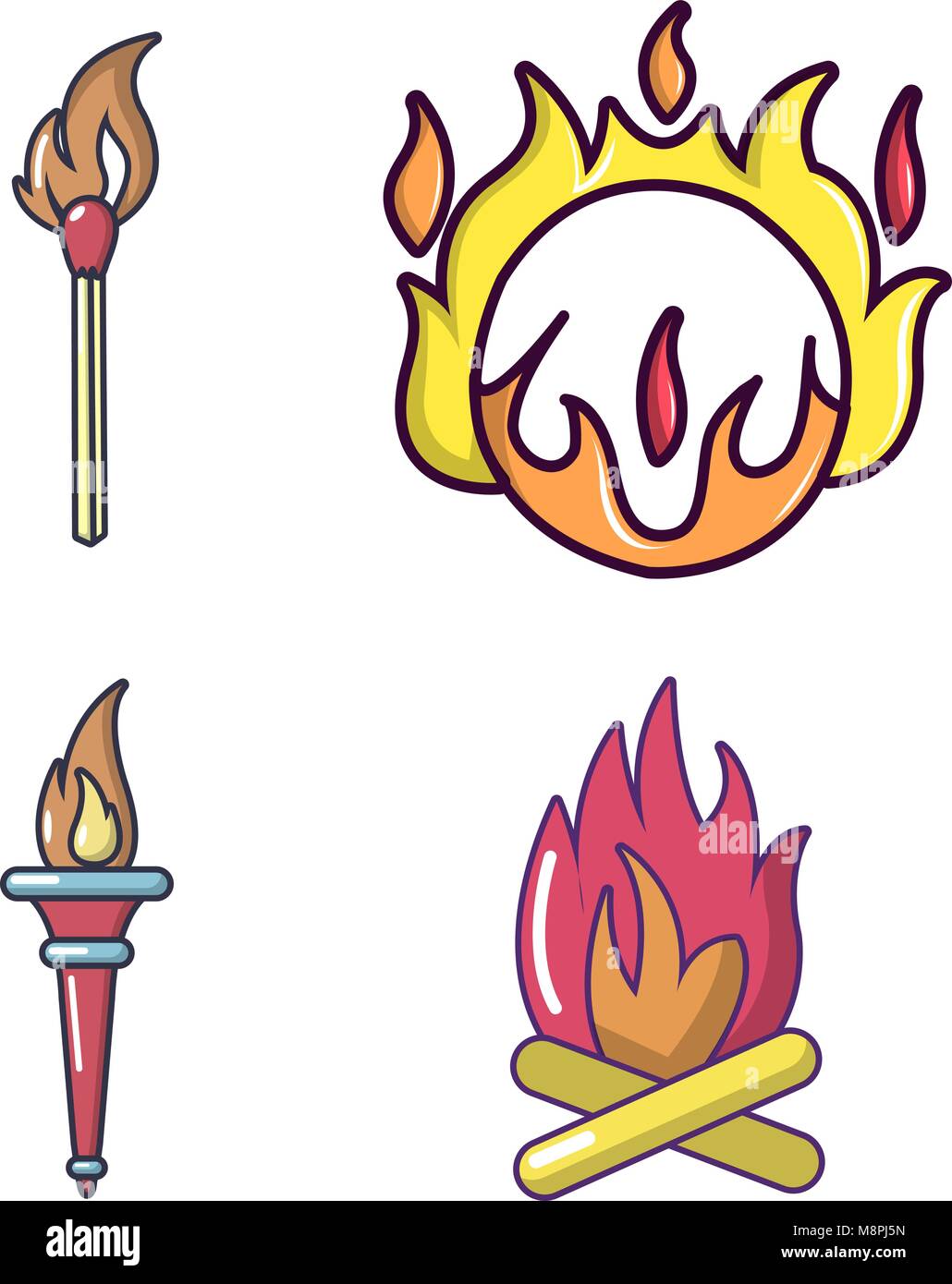Fire icon set, cartoon style Stock Vector Image & Art - Alamy