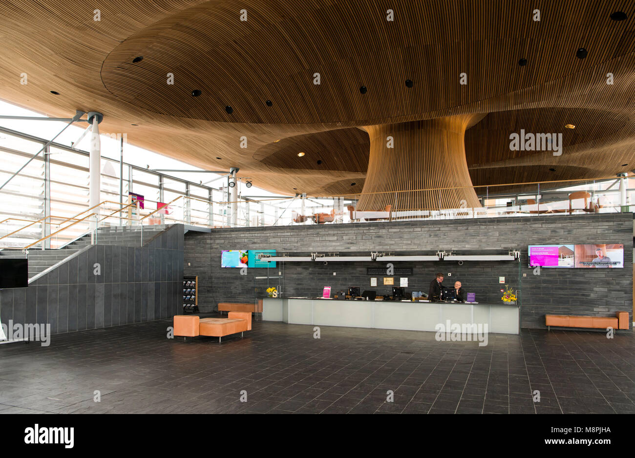 Interior of the Senedd, home of the Welsh National Assembly at Cardiff ...