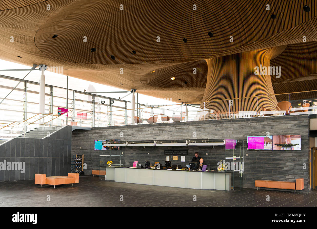 Interior of the Senedd, home of the Welsh National Assembly at Cardiff ...