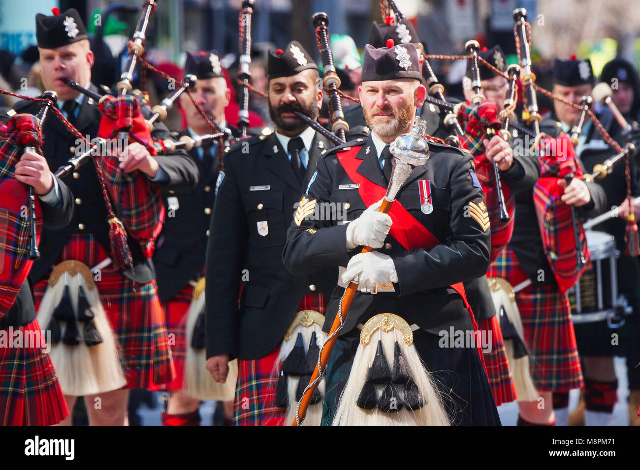 Montreal,Canada,18,March 2018.Marching band of The Black Watch regimen ...