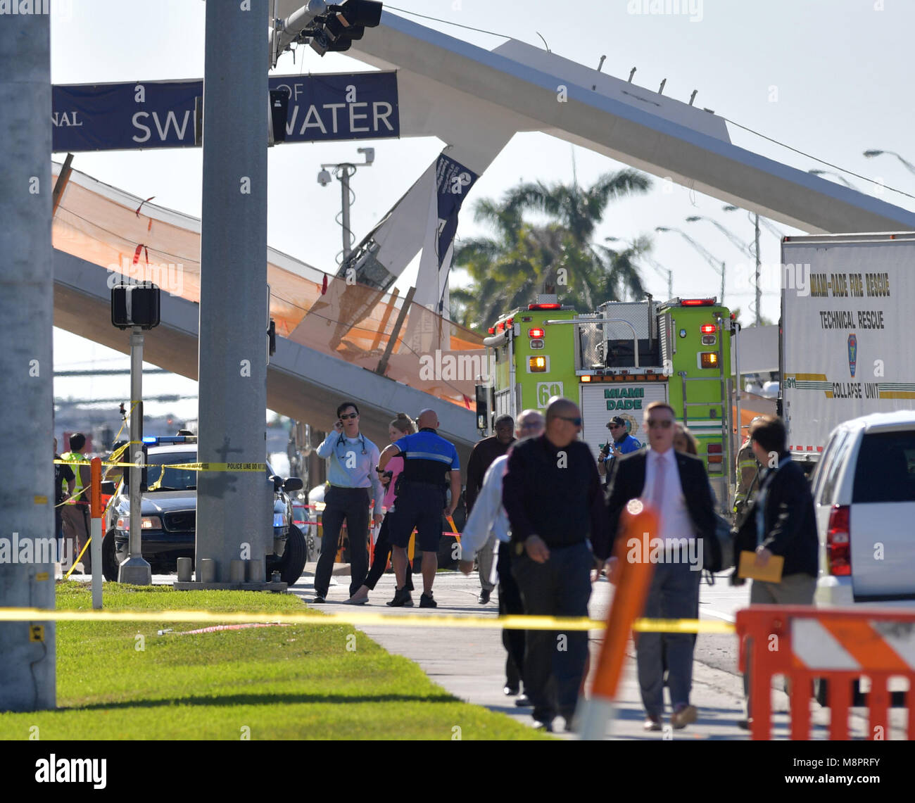 MIAMI, FL - MARCH 15: Scene where a pedestrian bridge collapsed a few ...