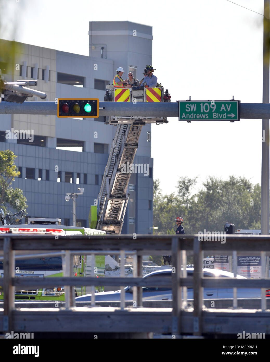 MIAMI, FL - MARCH 15: Scene where a pedestrian bridge collapsed a few ...