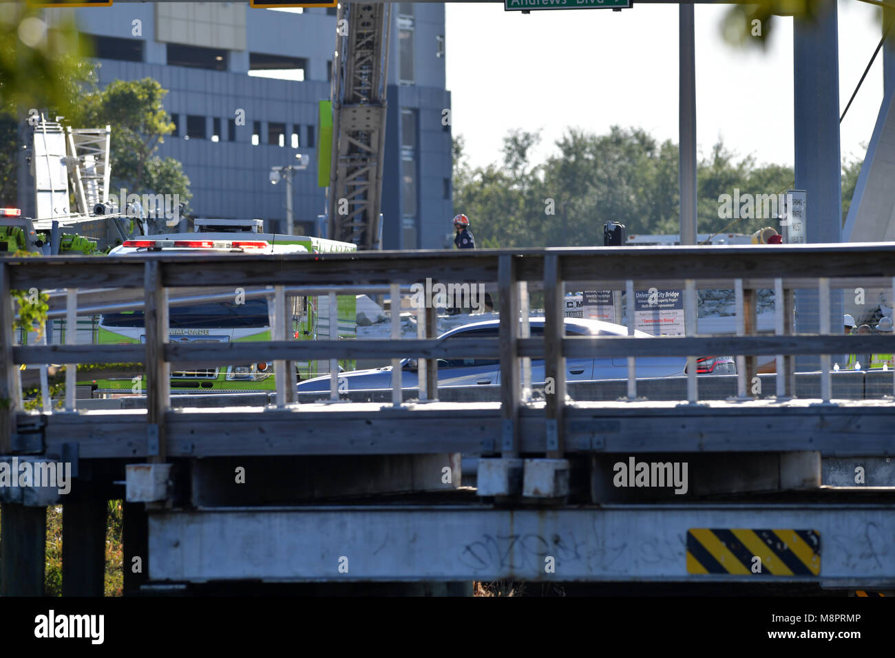 MIAMI, FL - MARCH 15: Scene where a pedestrian bridge collapsed a few ...