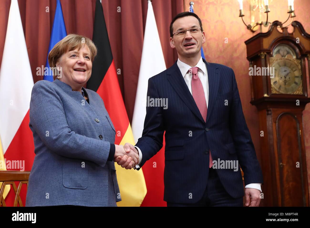 Warsaw, Poland. 19th March, 2018. German Chancellor Angela Merkel is ...