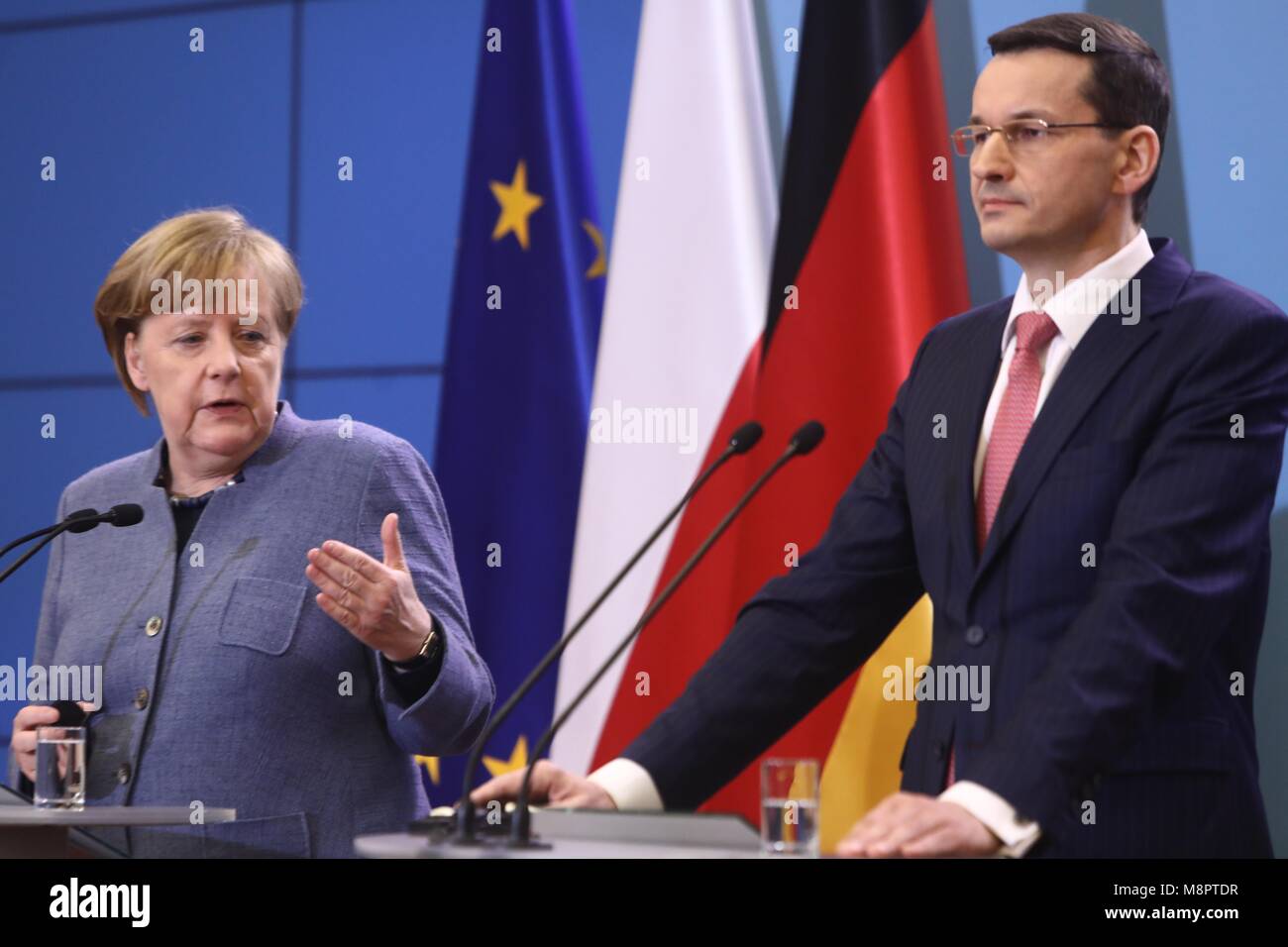 Warsaw, Poland. 19th March, 2018. German Chancellor Angela Merkel and ...
