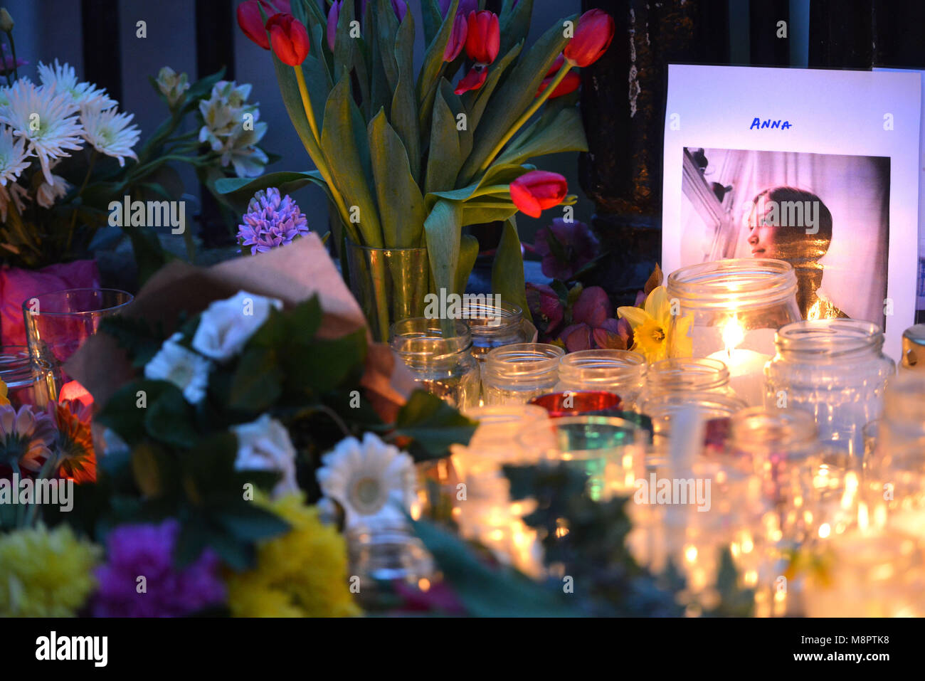 Lewes, UK. 19th Mar, 2018. Candle lit vigil for Anna Campbell, killed ...