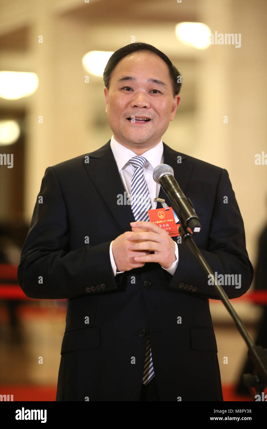 Beijing, China. 20th Mar, 2018. Li Shufu, a deputy to the 13th National ...