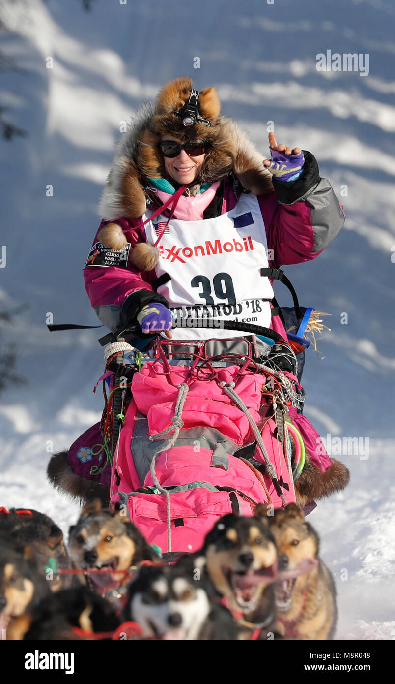 Willow, United States. 04th Mar, 2018. DeeDee Jonrowe at the start of ...