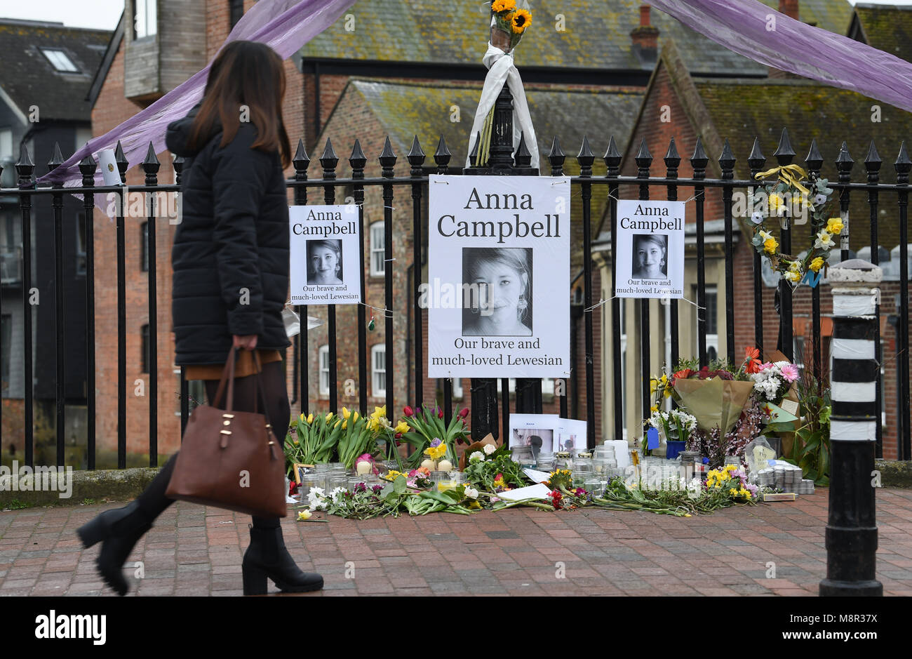 Lewes Sussex UK 20th March 2018 - Floral tributes in Lewes today after ...