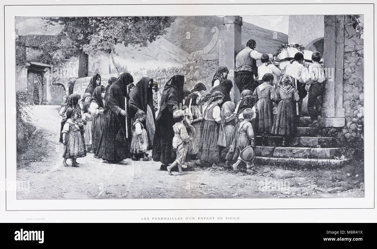 Burial of a child in Sicily, Picture from the French weekly newspaper l ...