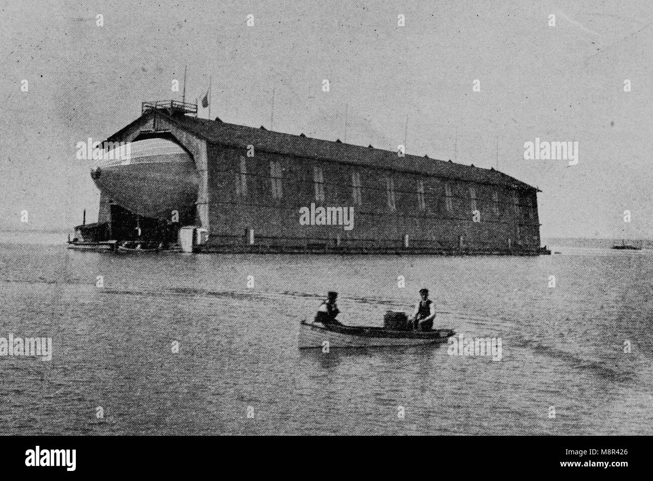 Zeppelin near its floating shed, Lake Constance, Germany, Picture from ...