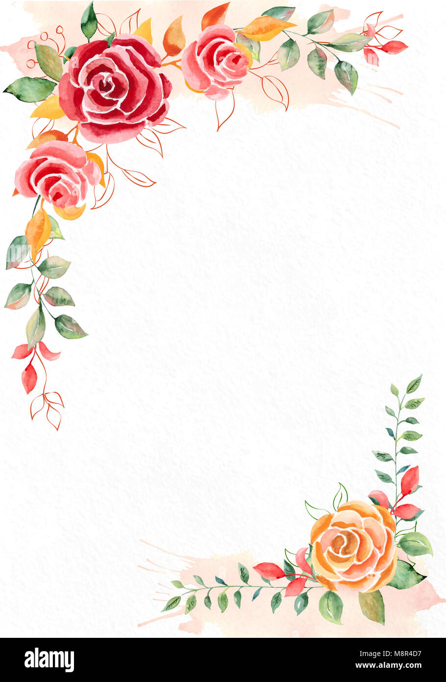 Greeting card made of watercolor flowers Stock Photo - Alamy