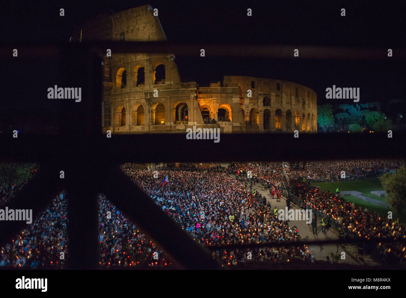Rome. People gather in front of the Roman Ancient Colisseum during the ...