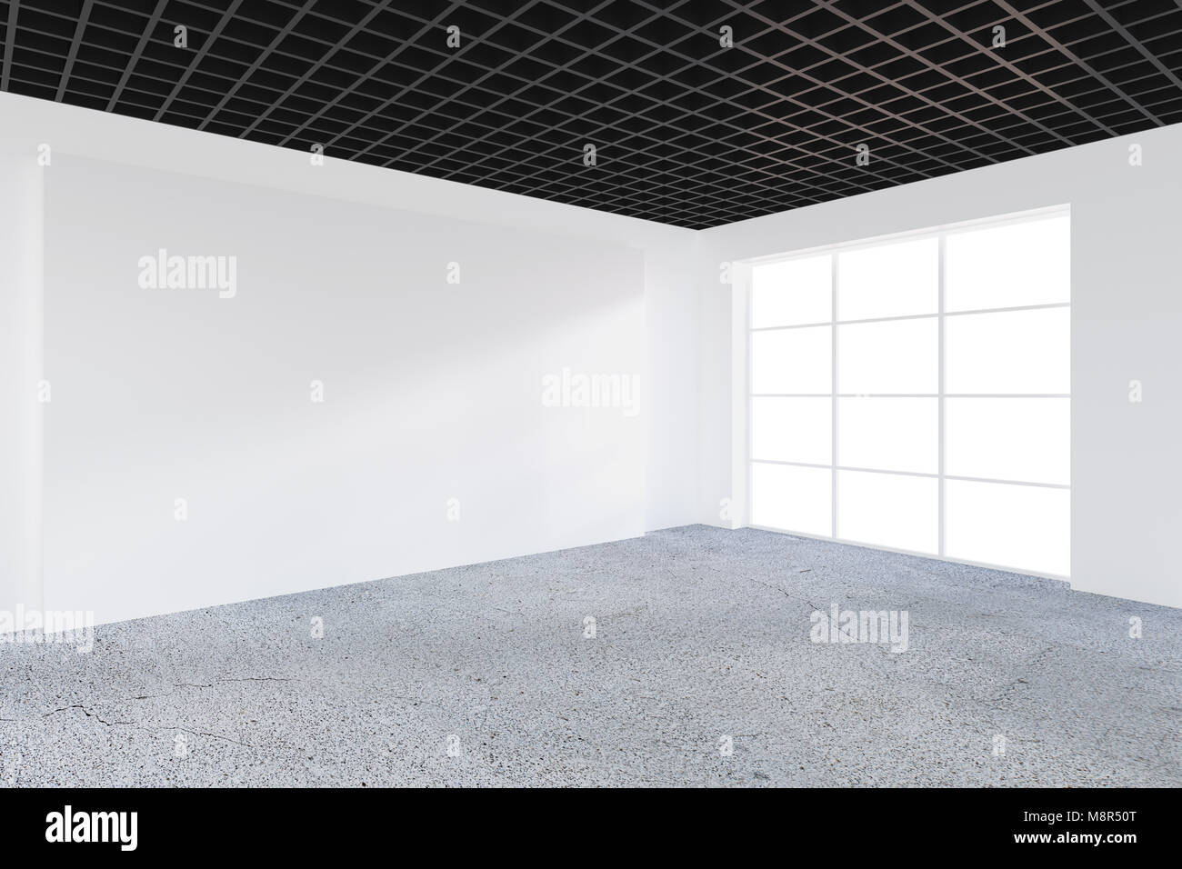 Empty office, white wall in front of panoramic window. Concept of new ...