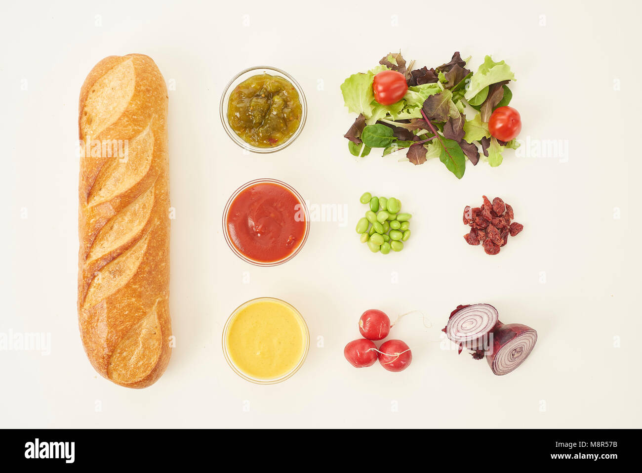 fresh basic ingredients for sandwich with three different sauce Stock ...