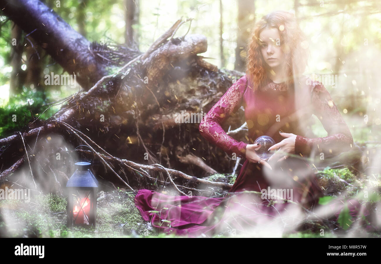 Witch ritual in a forest Stock Photo - Alamy