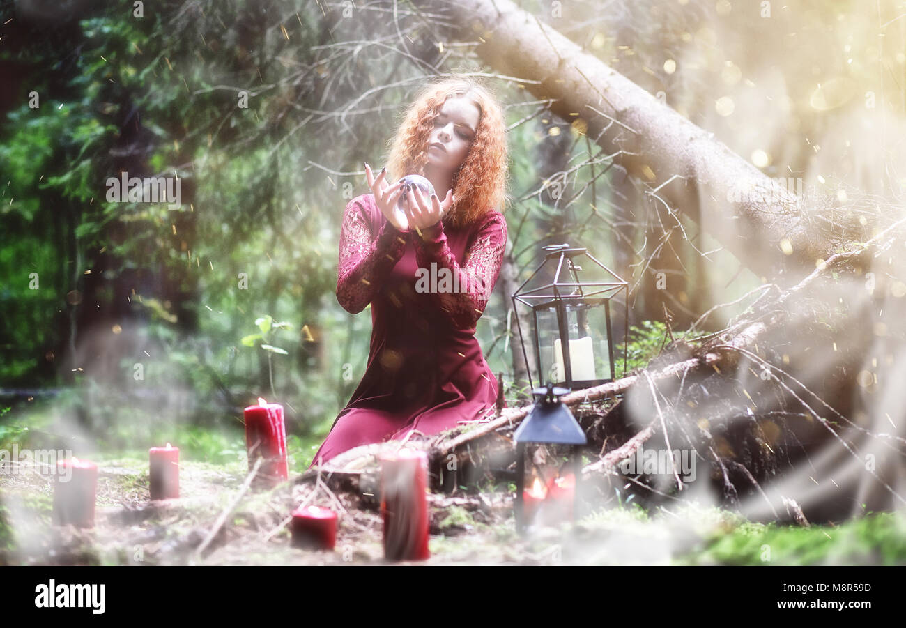 Witch ritual in a forest Stock Photo - Alamy