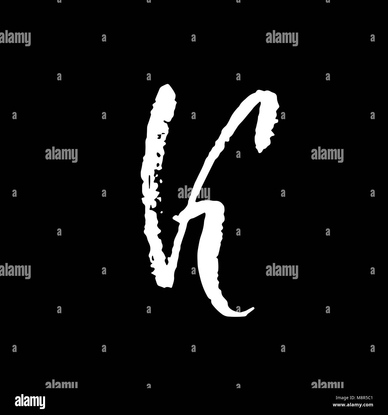 Letter K. Handwritten by dry brush. Rough strokes textured font. Vector ...