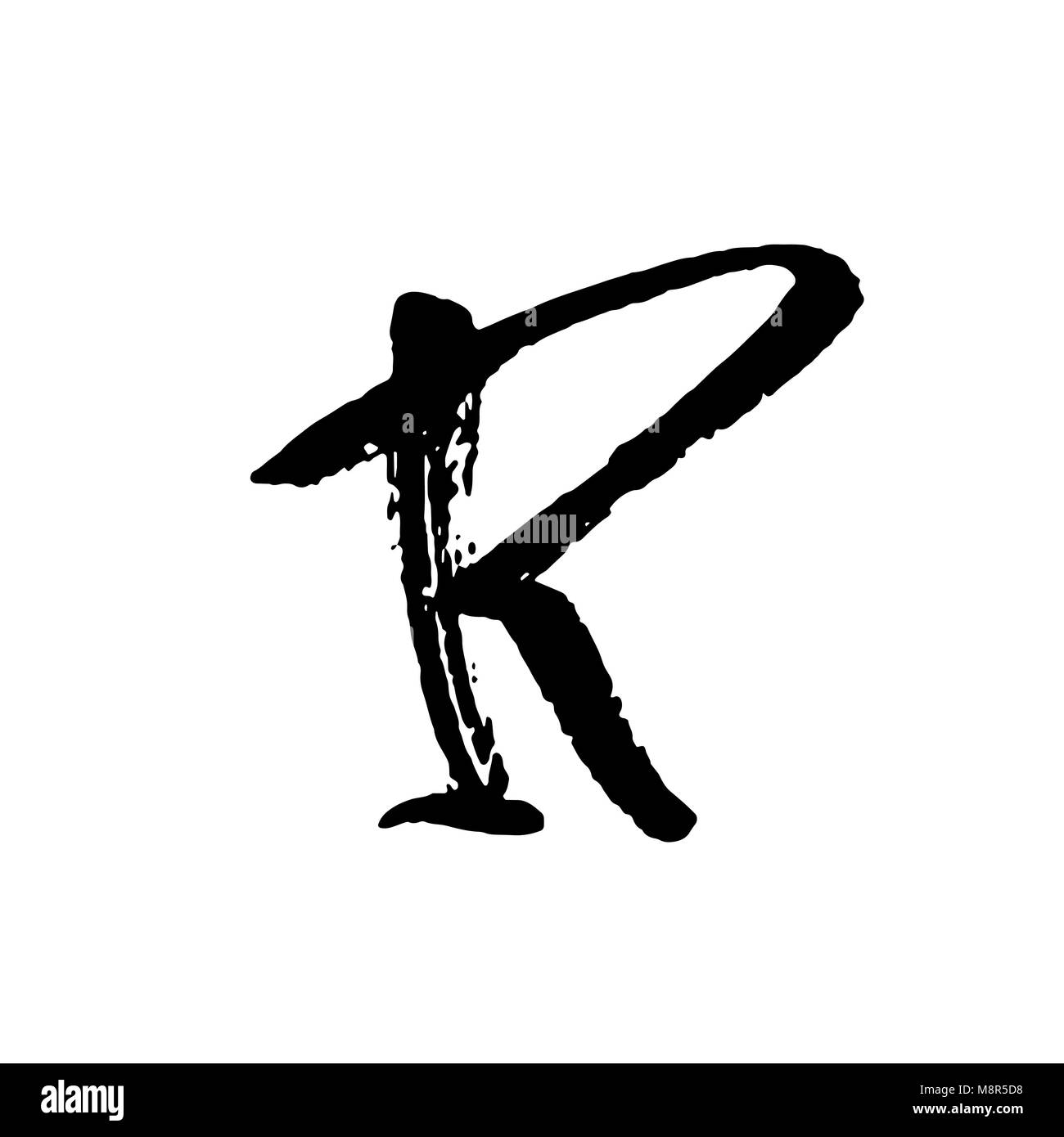 Letter R. Handwritten by dry brush. Rough strokes textured font. Vector ...