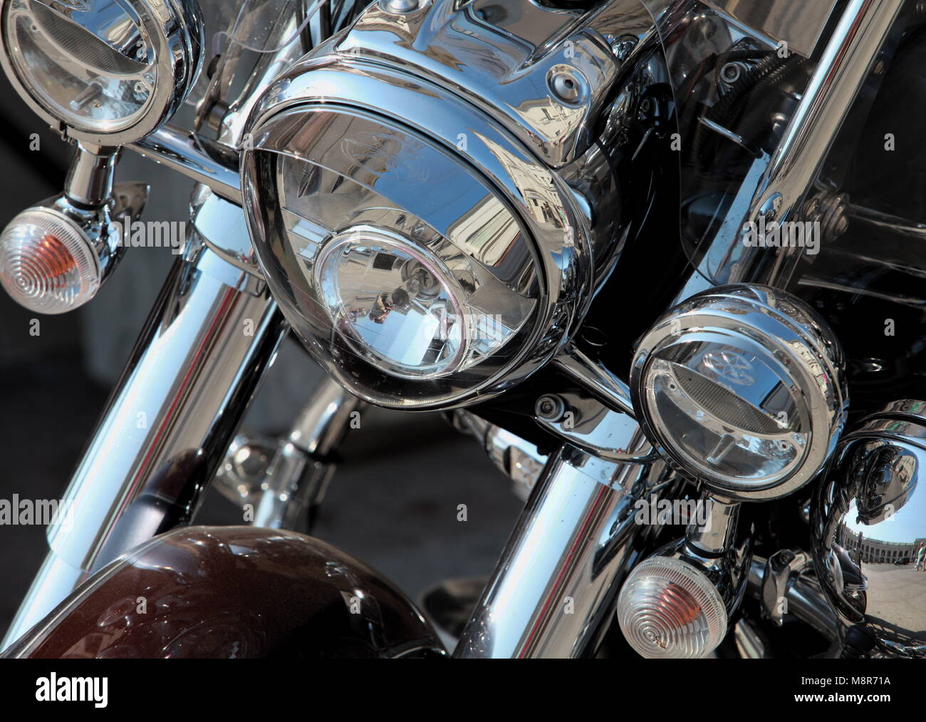 chrome, lights, classic motorcycle, close-up of the diagonal Stock ...