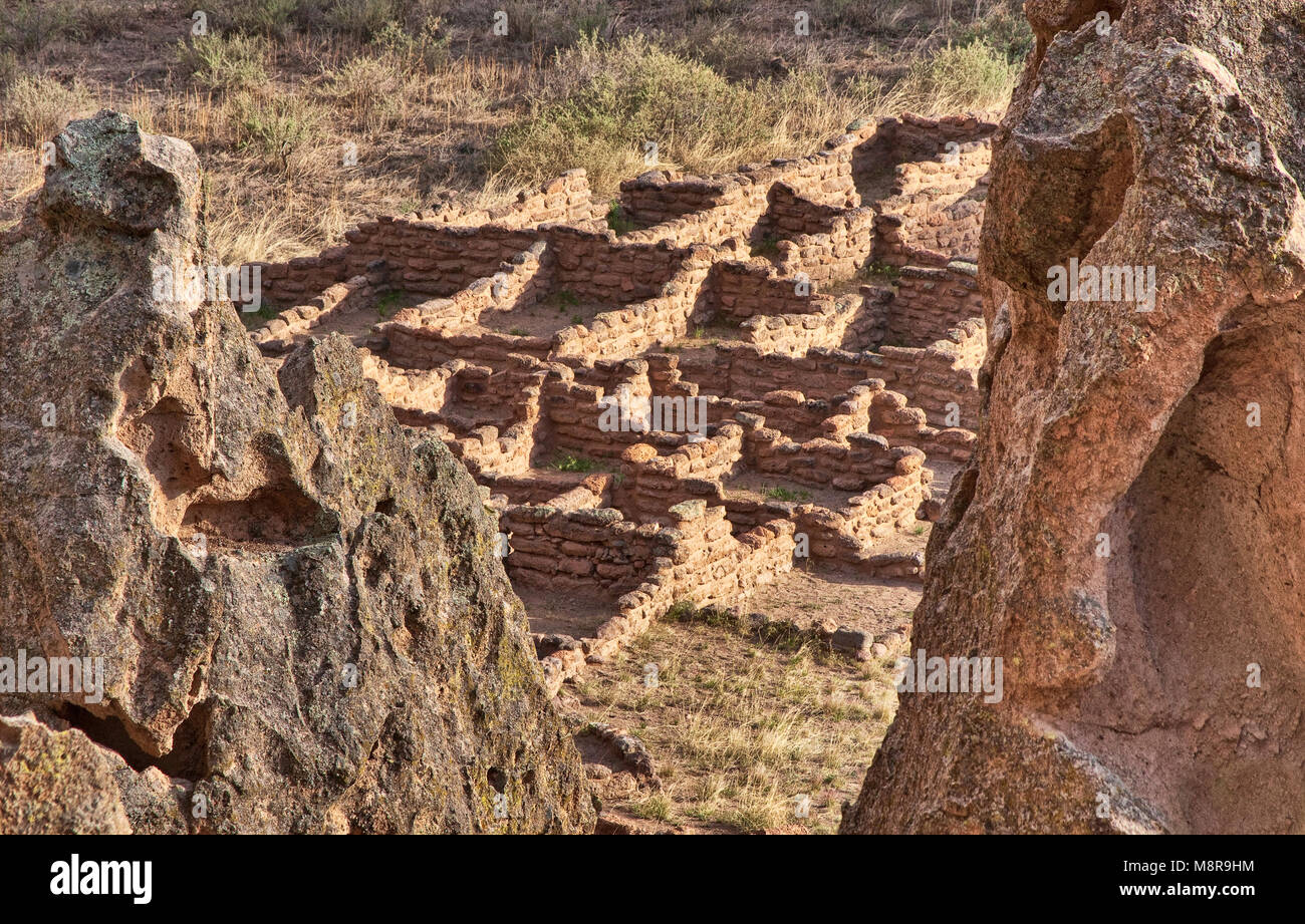 Tyuonyi pueblo, built by Ancient Pueblo People (Anasazi), in Frijoles ...