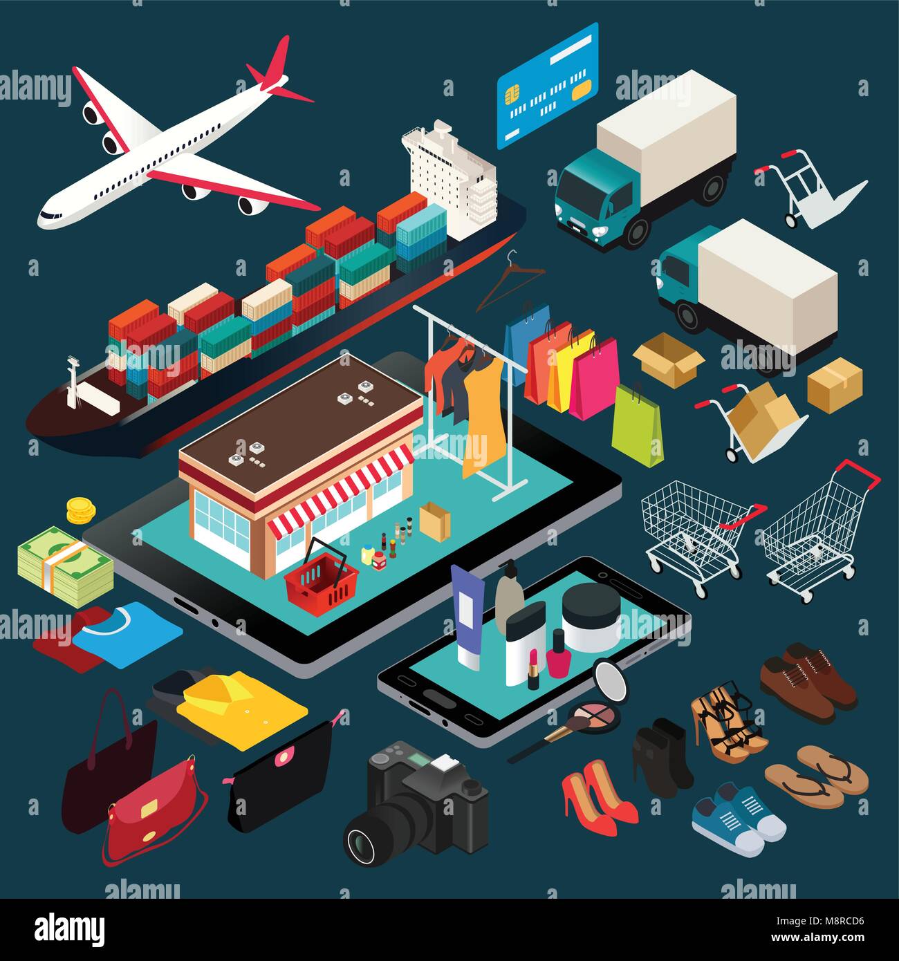 A vector illustration of Isometric of Shopping and Shipping Stock ...