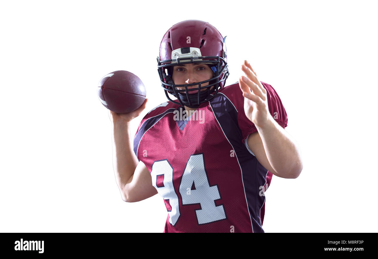 one quarterback american football player throwing ball isolated on ...