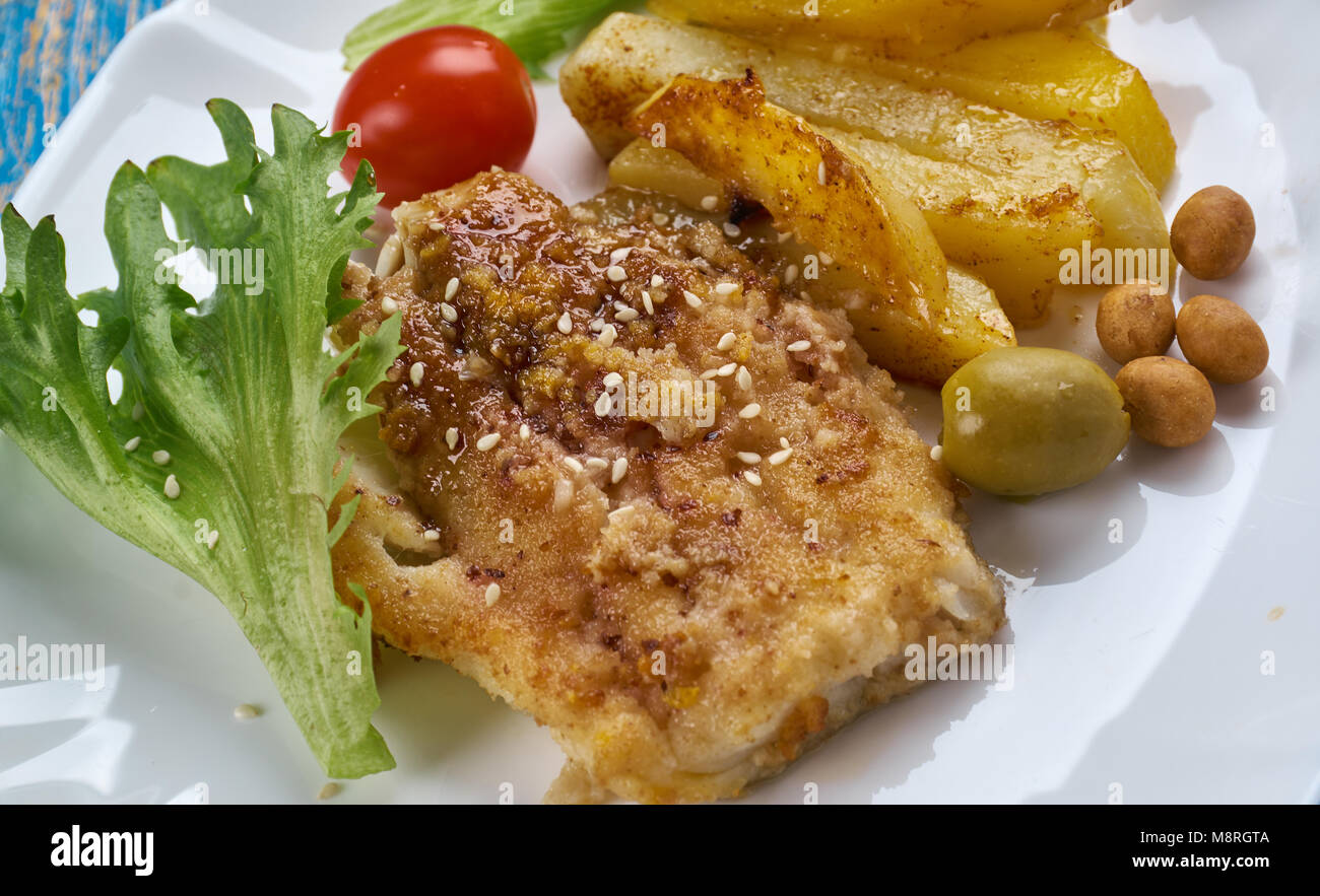 Chinese-Style Sheet Pan Cod , American version of Chinese food Stock ...