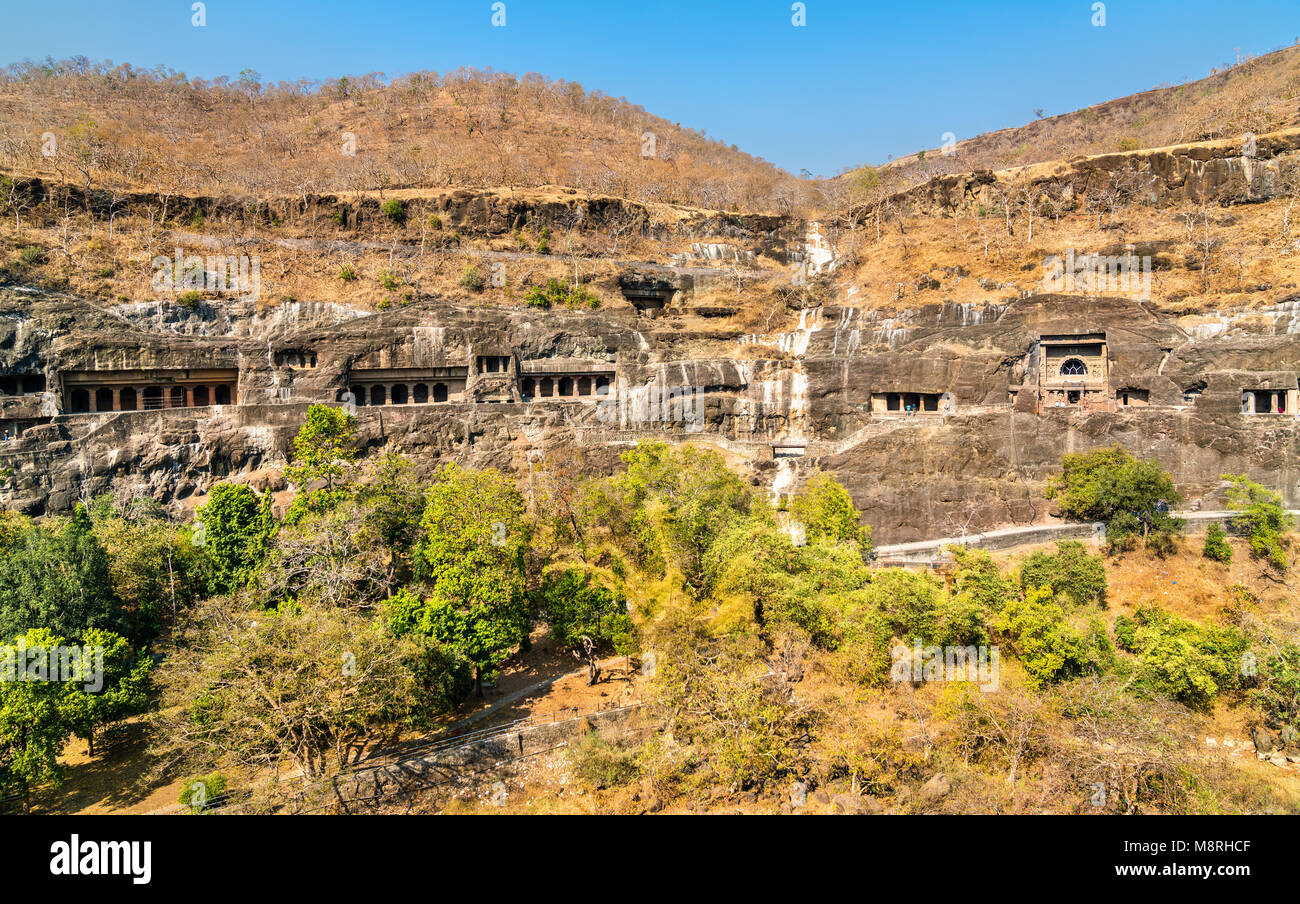 View of the Ajanta Caves. UNESCO world heritage site in Maharashtra ...