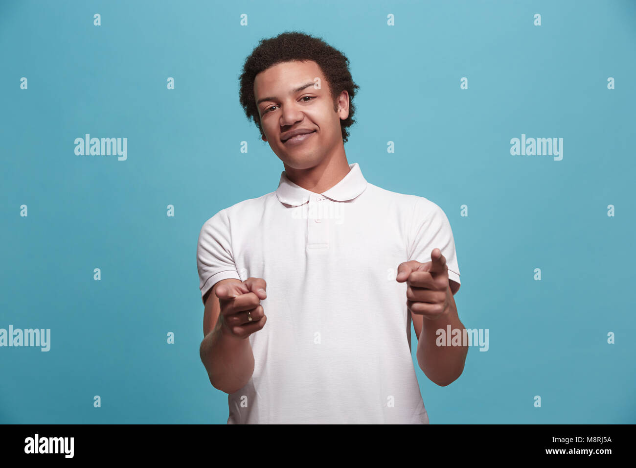 The happy business man point you and want you, half length closeup ...