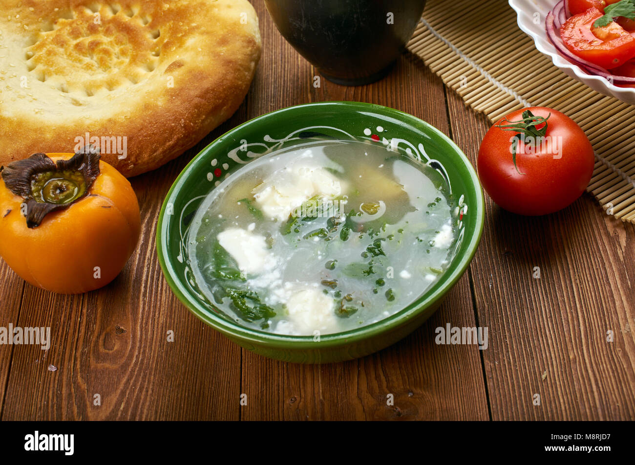 Tajik cuisine,oshi siyolaf, spicy and sour greens soup, Traditional ...